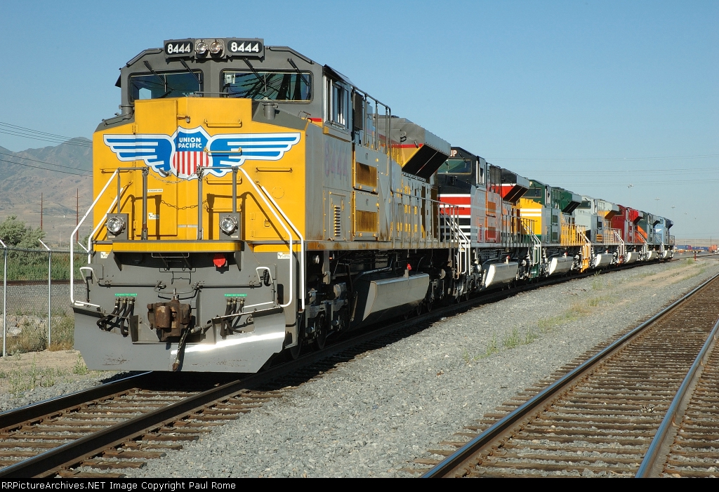 UP 8444, EMD SD70ACe, leads all 6-UPRR Heritage Units, all together for the first time